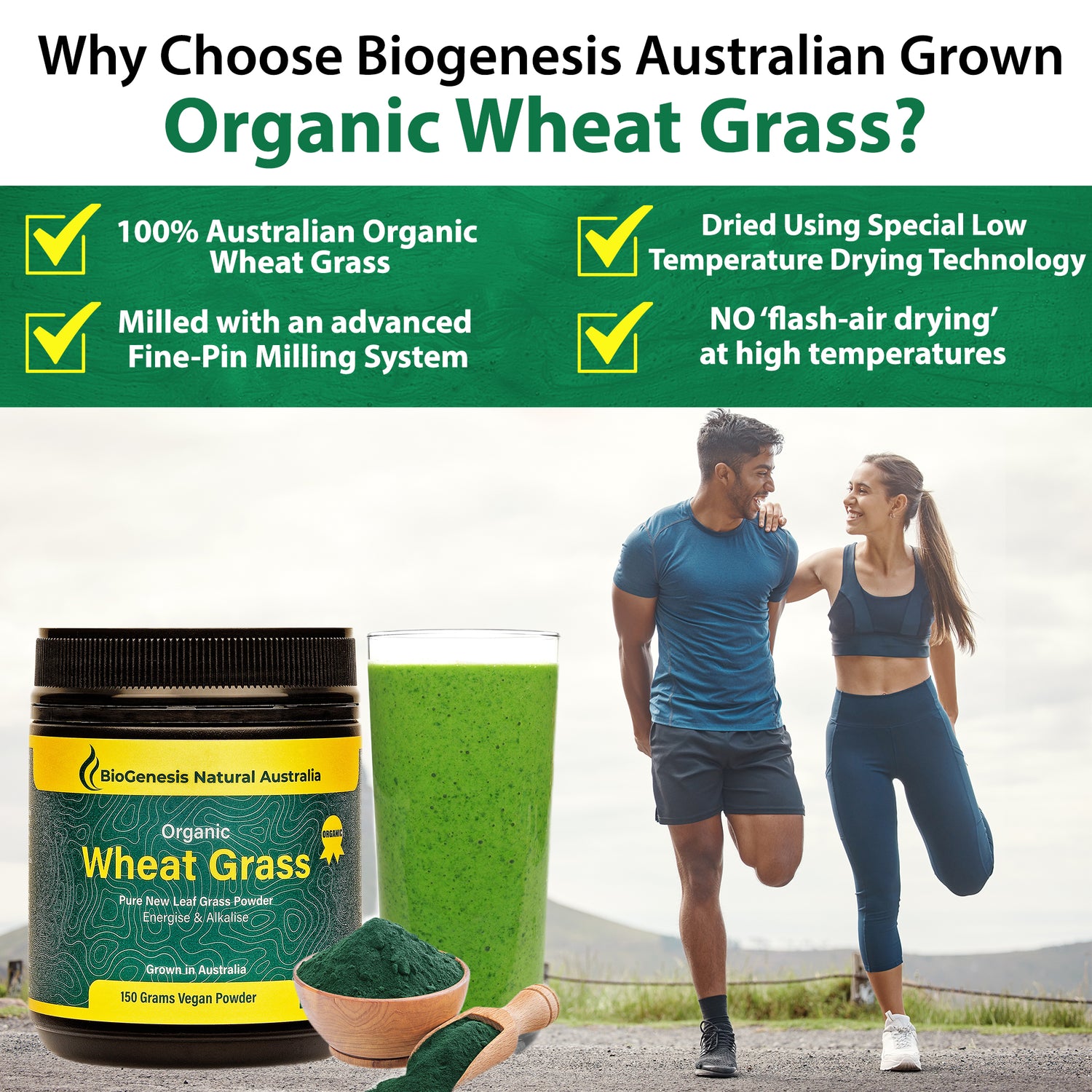 Australian Organic Wheat Grass Powder, 150g – BioGenesis