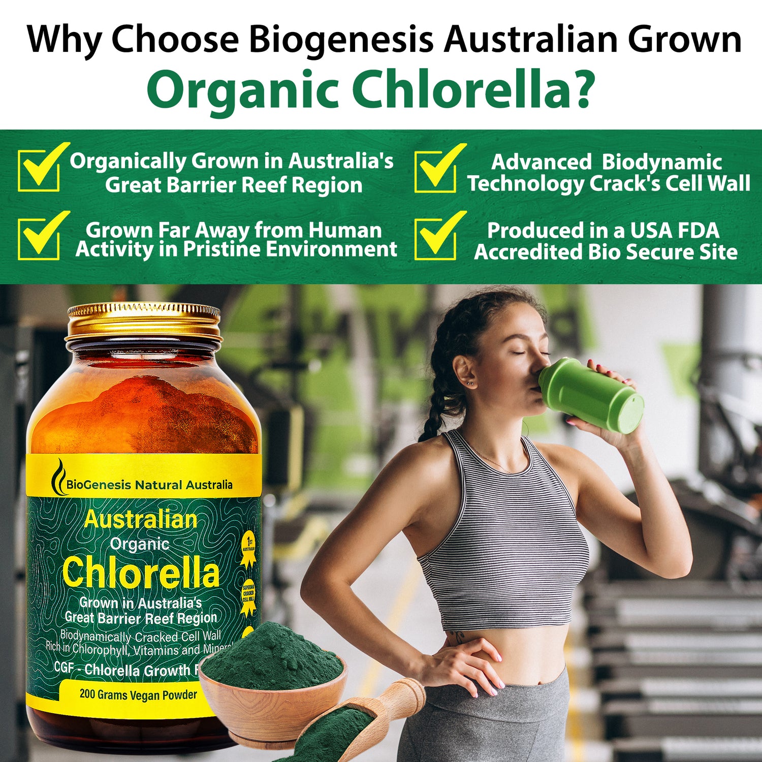 Australian Organic Chlorella Powder, 200g – BioGenesis