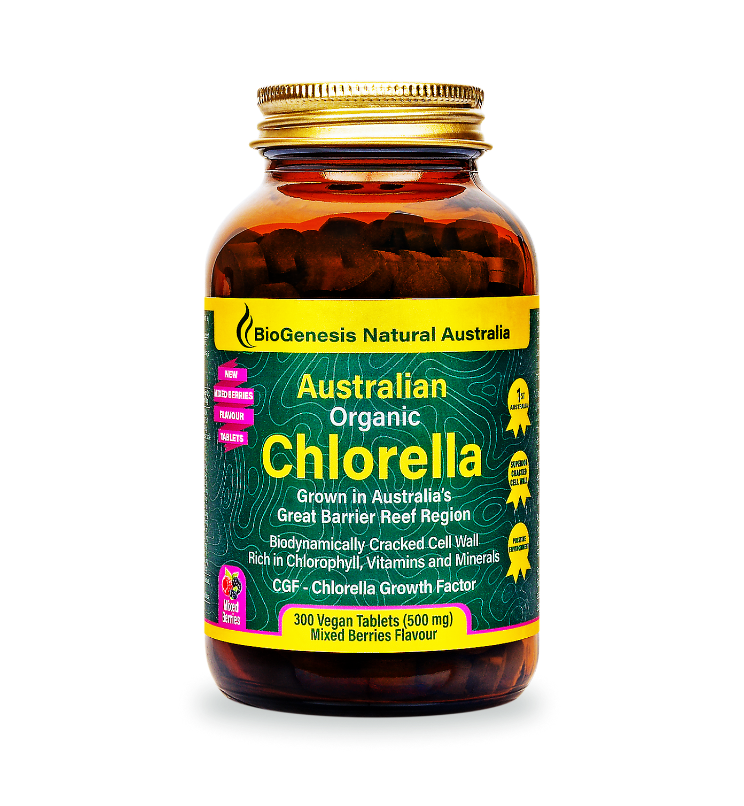 Australian Organic Chlorella Tablets - Mixed Berries, 300 – BioGenesis
